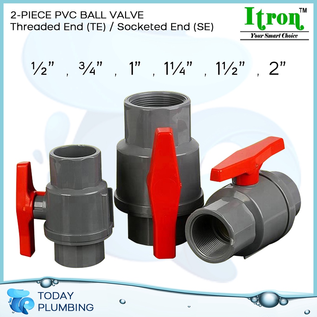 2-Piece / Two-Piece PVC Ball Valve Socketed End / Threaded End 15mm ...