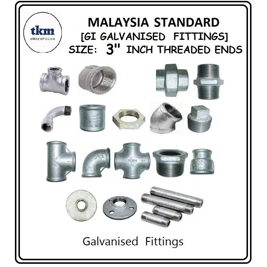 1914 [SIZE 3"] GI Galvanized Iron Besi Pipe Fitting lock nut elbow 45 ...
