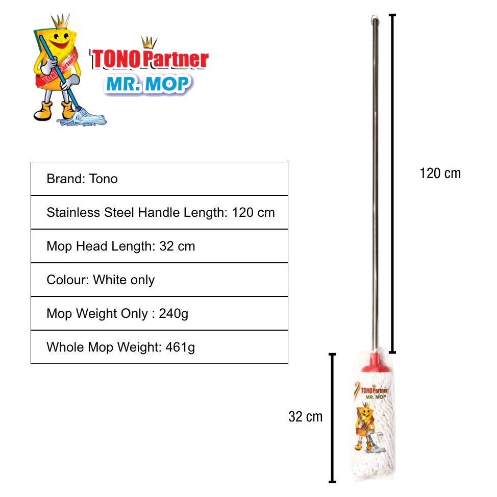 Mr Mop XS Size Cotton Flooring White Mop Lantai Putih Classic Mop Set ...