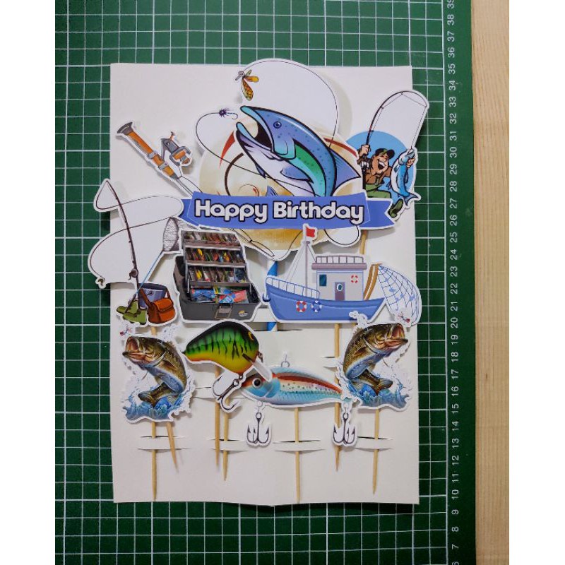 Fishing Memancing Happy Birthday Decoration Set Cake Topper for ...