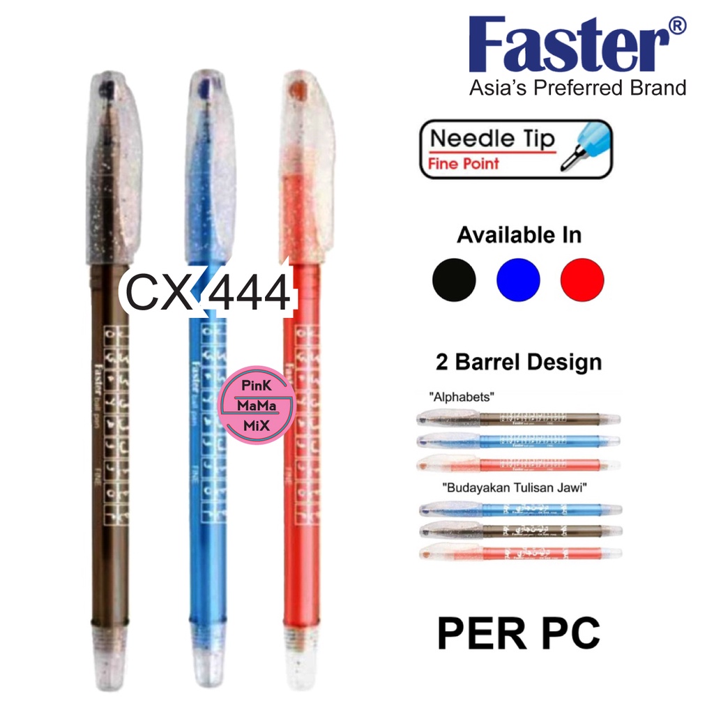 Faster CX444 Jawi Ball Pen (Black/Blue/Red) - Fine Point Needle Tip ...