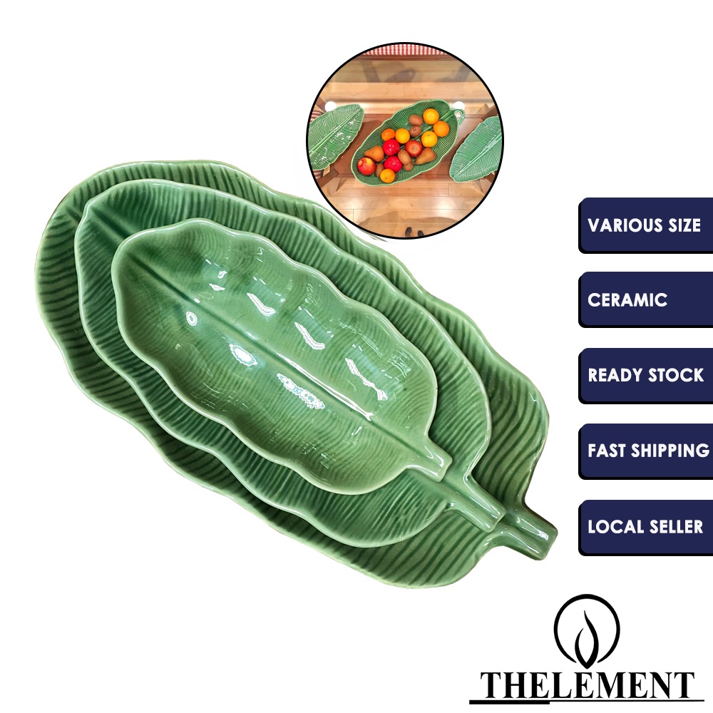 Ceramic Plate with Banana Leaf Design with Sizes Ready Stock | Shopee ...