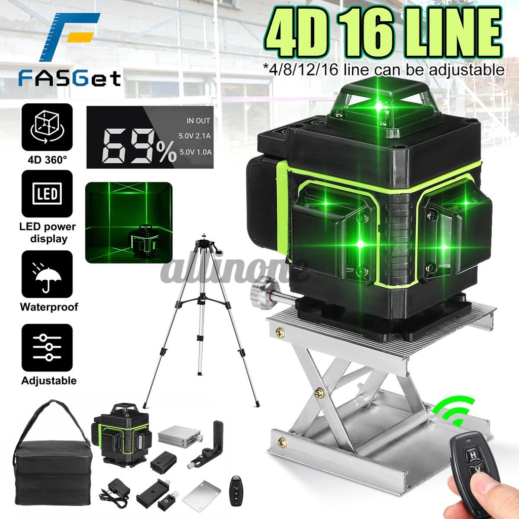 FASGet 4D 16 Lines Green Laser Levels 360 Horizontal&Vertical Cross Lines Auto Self-Leveling ...