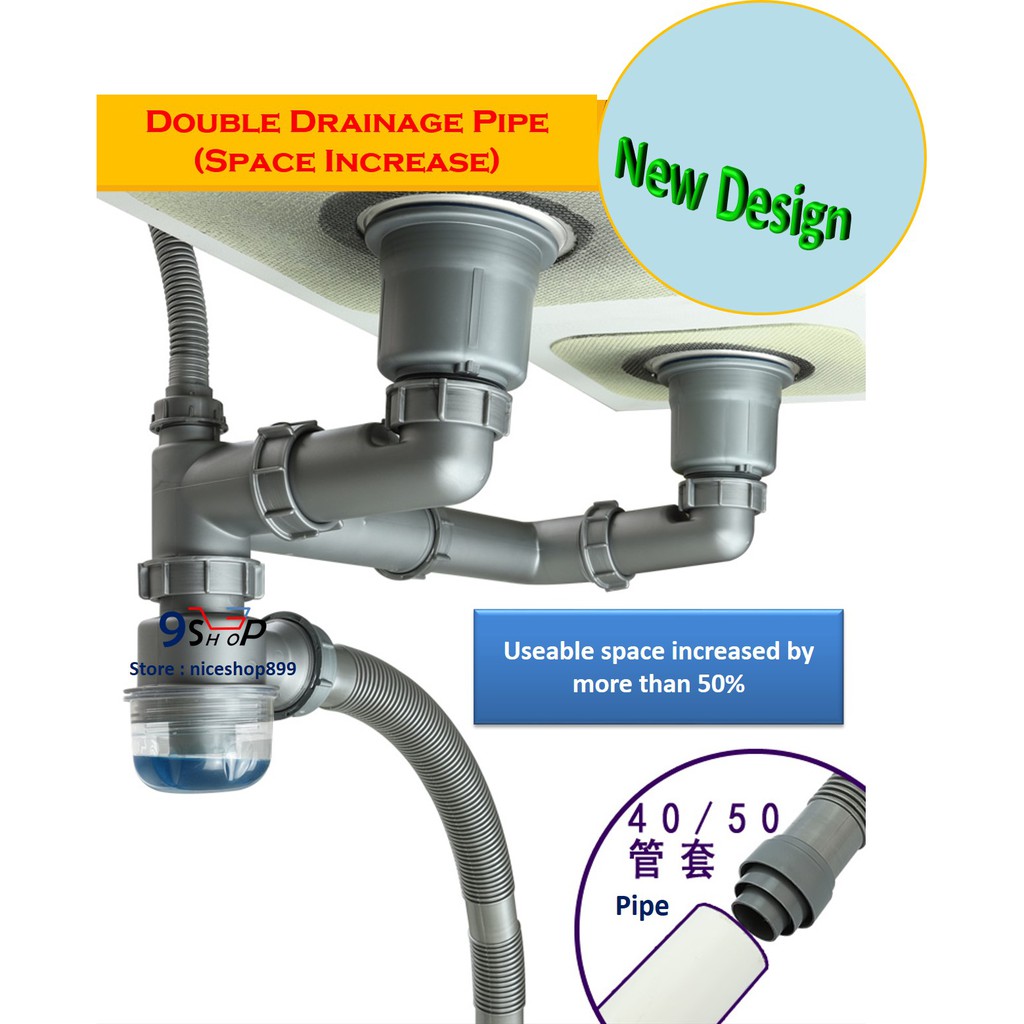 New Drainage Hose Pipe Waste Kitchen Sink Basin Double Sink Save Space ...