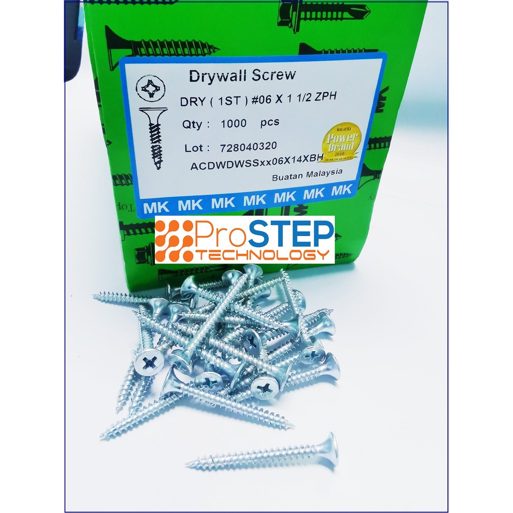 MK DRYWALL SCREW #06 - DIA: 3.5MM X 1-1/2" (37.5MM) LENGTH WITH ZPH ...