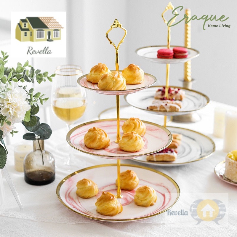 Marble Cake Tier Plate/3-Tier Ceramic Marble Gold Cake Dessert Cake ...