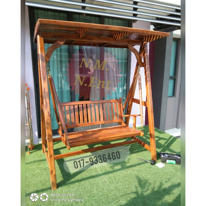 BUAIAN KAYU JATI VIRAL!! TAHAN LASAK, SESUAI INDOOR/OUTDOOR!! 2 SEATER ...