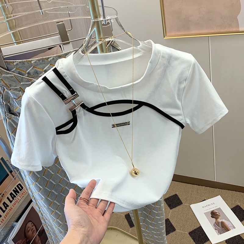 白色镂空短袖t恤女夏季2022新款高腰小众独特别致短款大码上衣insWomen top Korean Style Sexy Hollow ... 白色镂空短袖t恤女夏季2022新款高腰小众独特别致短款大码上衣insWomen top Korean Style Sexy Hollow ...