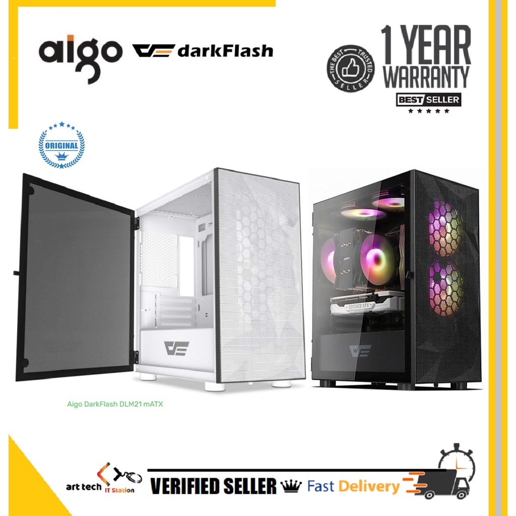 Aigo darkFlash DLM21 mATX Magnetic Hinged Tempered Glass Chassis ( with ...
