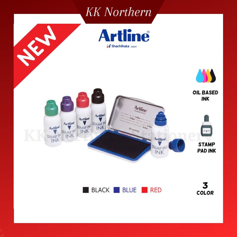 Artline Stamp Pad Ink 50cc Stamp Chop Permanent Refill Ink Black /Blue ...
