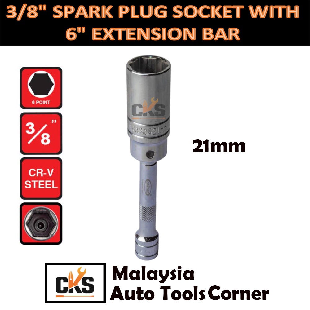 3/8" Spark Plug Socket with 6" Extension Bar 14mm 16mm 21mm Spark Plug ...