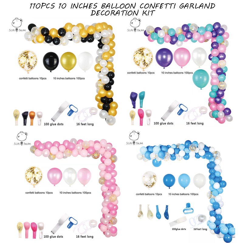 Sun Bear 110PCS 10 Inch Balloon Confetti Garland Birthday Celebration ...