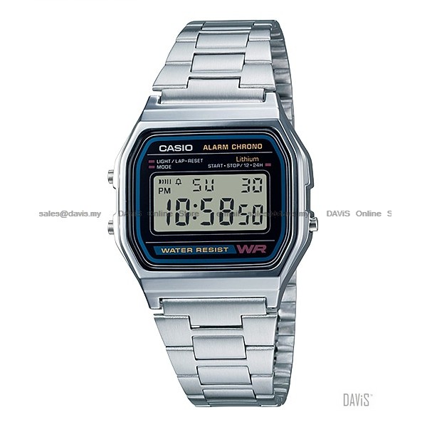 CASIO A158WA-1 STANDARD digital watch vintage alarm chronograph ss bracelet silver *Original ...