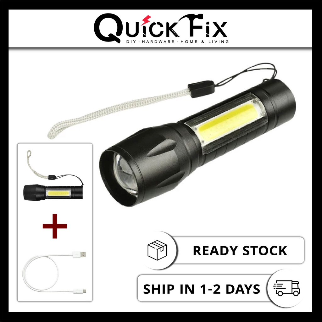 QuickFix Rechargeable Hiking Camping Torch Light XPE+COB Dual LED Lights Lamp 1000LM with USB ...