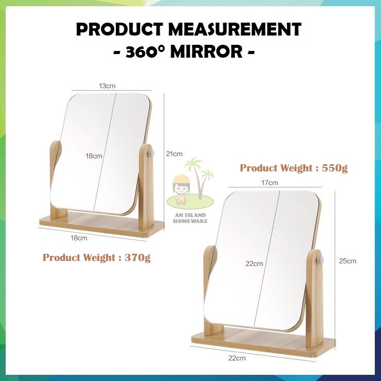 【HOMEWARE】Muji Style Wooden Makeup Mirror 360° / 90° Table Mirror Extra ...