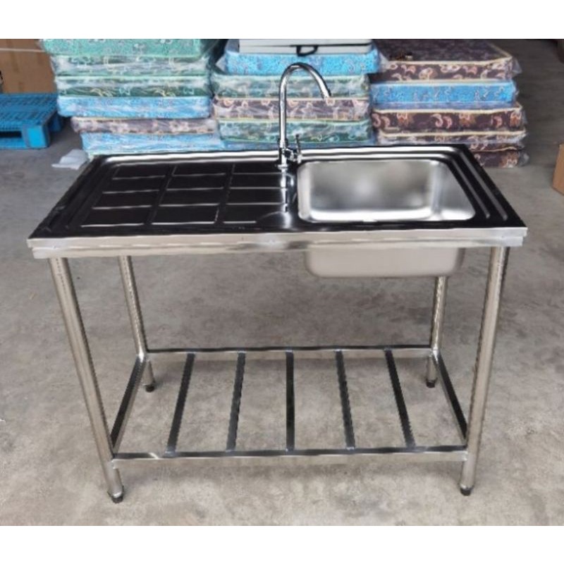 Stainless steel double sink with rack / sinki berkembar meja sinki rak ...