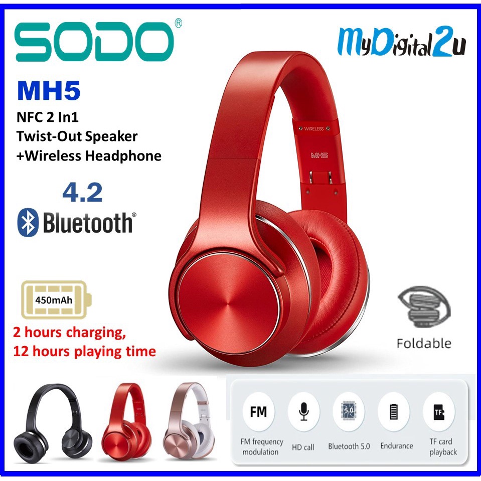 NEW!! Original SODO MH5 / MH3 NFC 2in1 Twist-out Bluetooth Speaker Headphone Wireless Headset ...