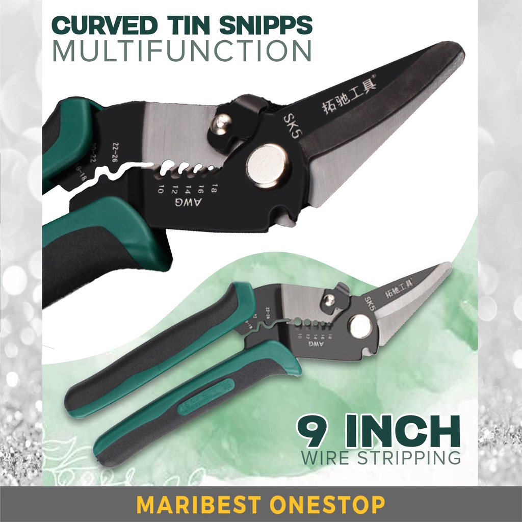 9INCH MULTIFUNCTIONAL CURVED TIN SNIP WIRE STRIPPER CABLE CUTTER ...