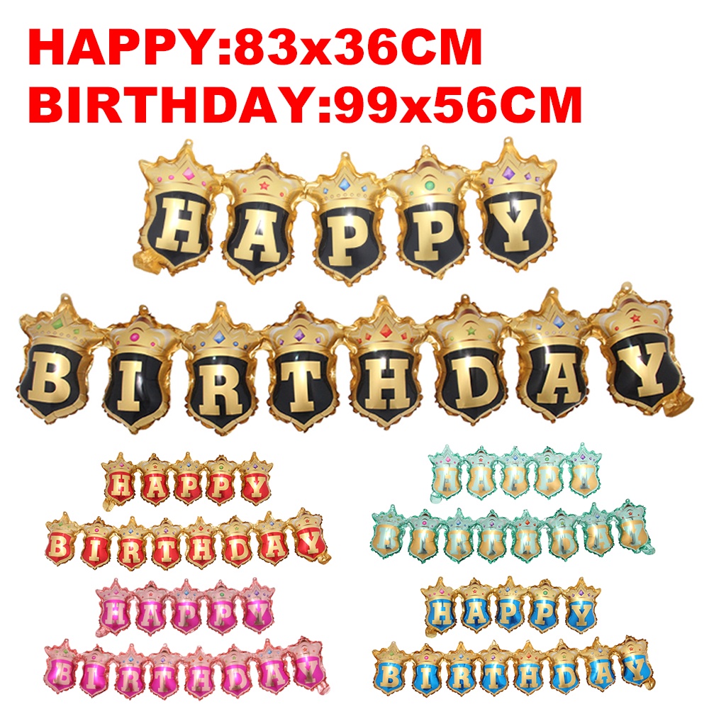 Conjoined Crown Happy Birthday Balloons Black Red Blue Banner Alphabet ...