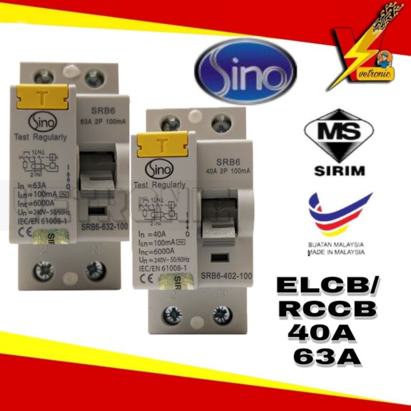 SINO ELCB / RCCB 40A / 63A 2 pole / 100ma SIRIM APPROVED | Shopee Malaysia