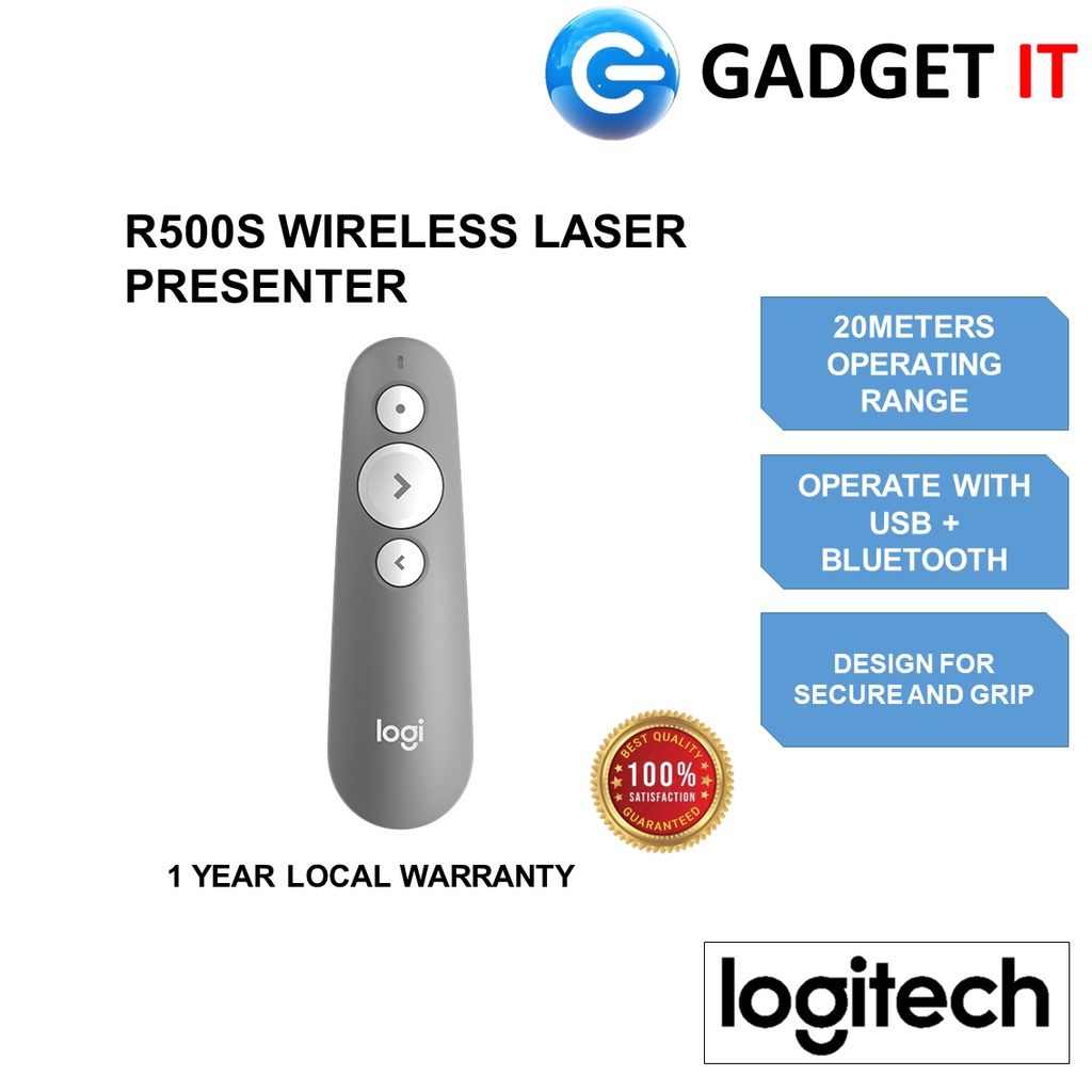 LOGITECH R500S LASER WIRELESS PRESENTER REMOTE USB + BLUETOOTH ...