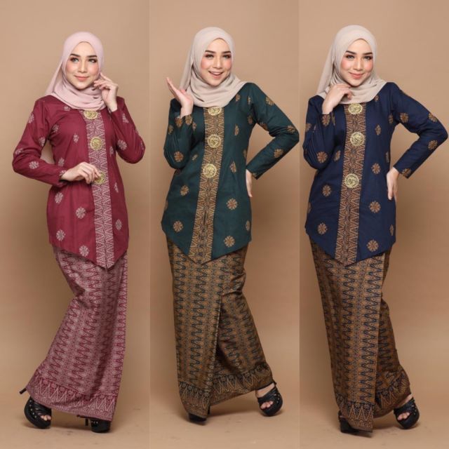 Kebaya Cotton Potongan Klasik Corak Songket Printed Bunga Tabur Nursing ...