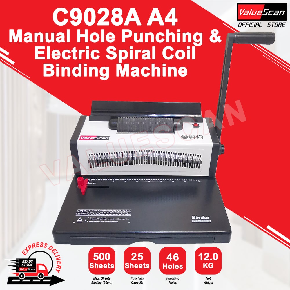 ValueScan C9028A A4 Manual Hole Punching & Electric Spiral Coil Binding Machine | Shopee Malaysia