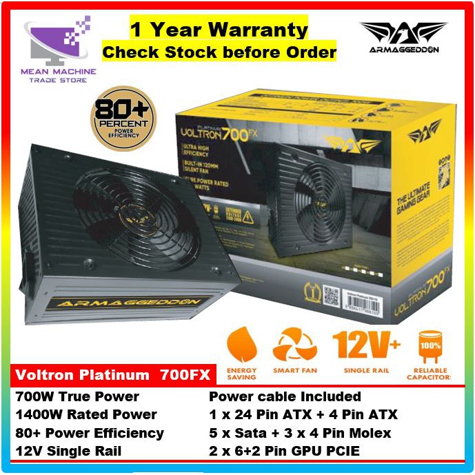 Armaggeddon Voltron Platinum 700 2 x 6+2 PCIE 700W Non Modular PSU (Powercable Included ...