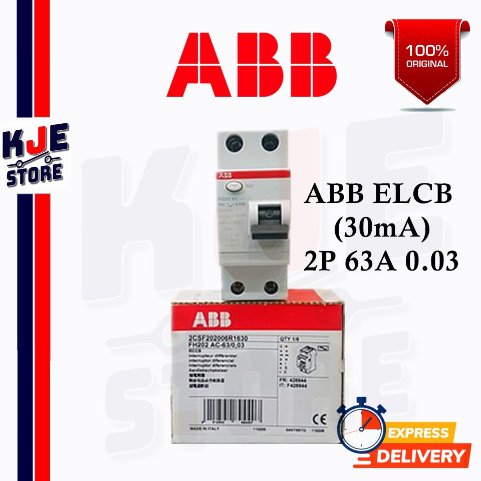ABB ELCB/RCCB FH202 2P 63A 30mA [FH202-63-0.03] [2CSF202006R1630] [Ready stock] | Shopee Malaysia