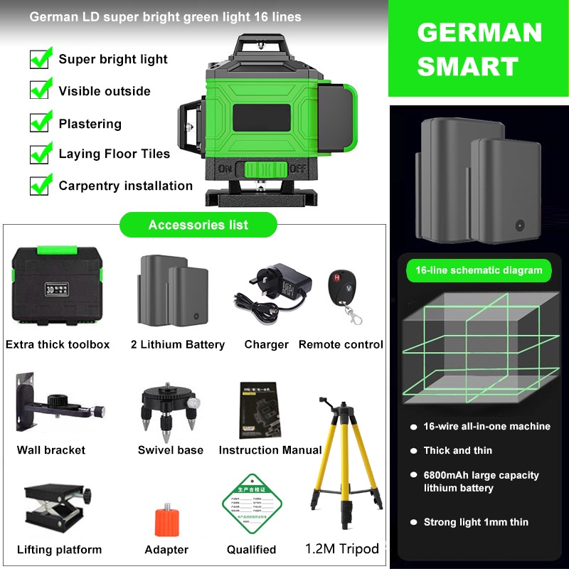 12/16 Lines Adjustable Laser Level 360° Rotary Indoor Outdoor Self ...
