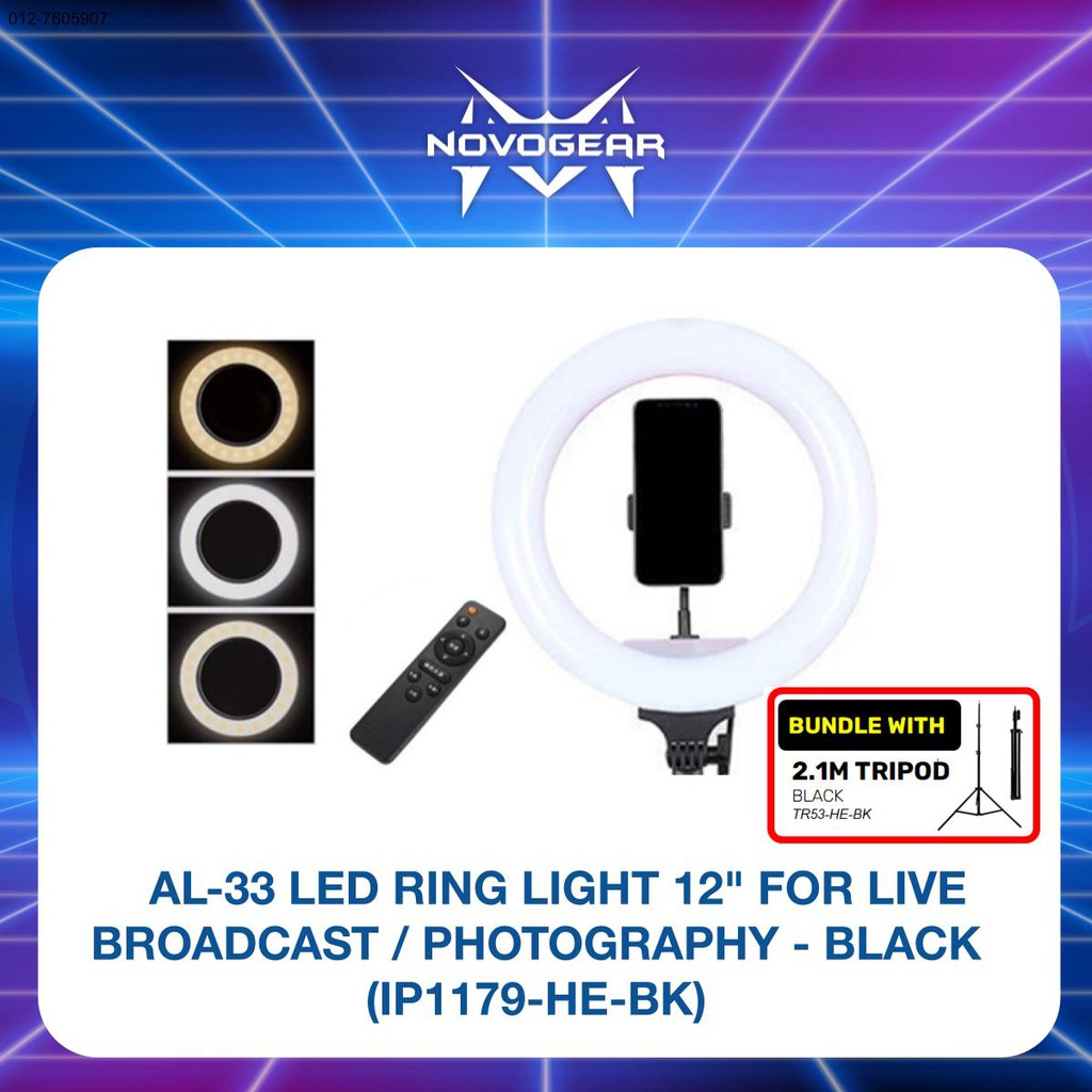 AL-33 LED RING LIGHT 12" FOR LIVE BROADCAST / PHOTOGRAPHY - BLACK ...