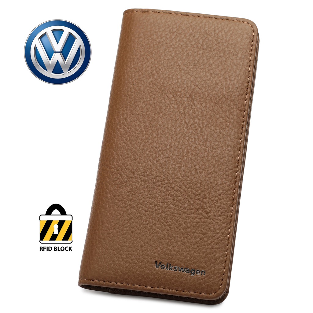 Volkswagen Genuine Leather RFID Bi-Fold Long Wallet VWW 130-1 Khaki ...