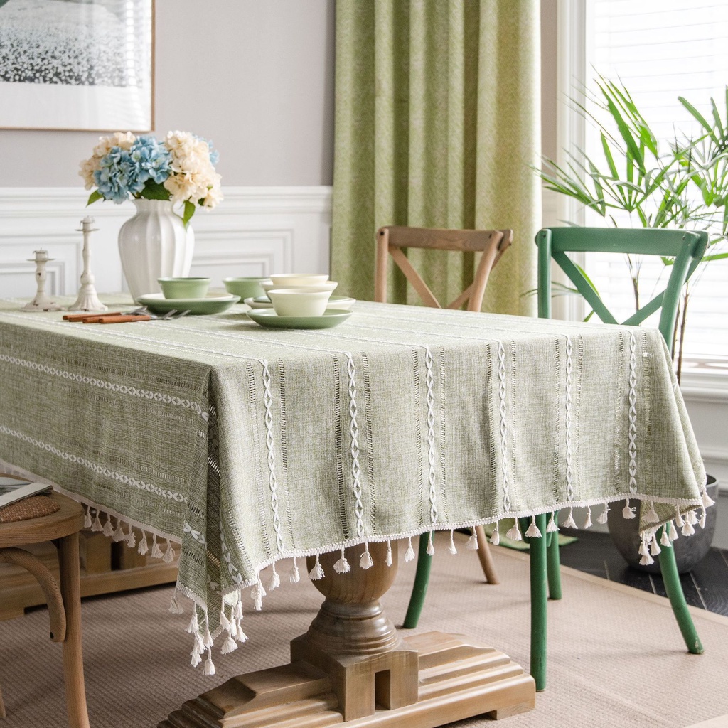 American Country Style Tablecloth Green Hollow Cotton Linen Tablecloth ...