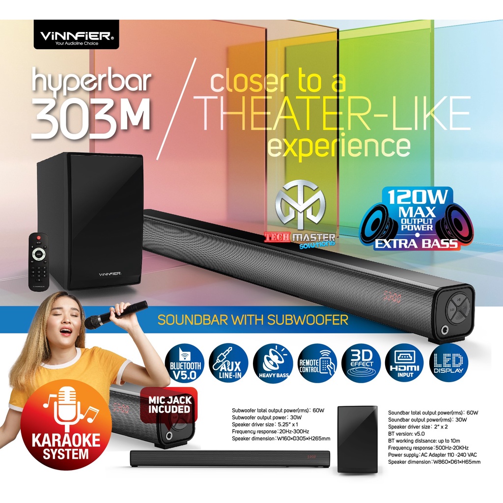 Vinnfier Hyperbar 303 M Wireless Bluetooth Soundbar & Bass subwoofer 3D ...