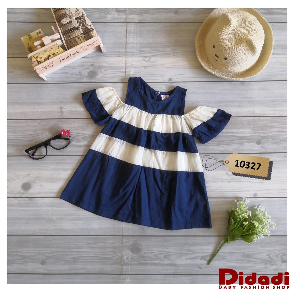 10327 Taiwan Imported Girl Dress Dark Blue Short Sleeve Off Shoulder ...