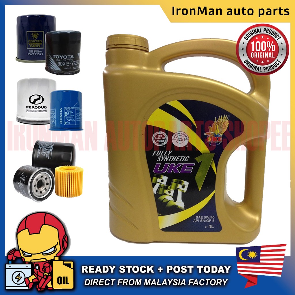 Fully Synthetic Engine Oil UKE1 SAE 5W40 API SNGF-5 (4L) Minyak Hitam ...