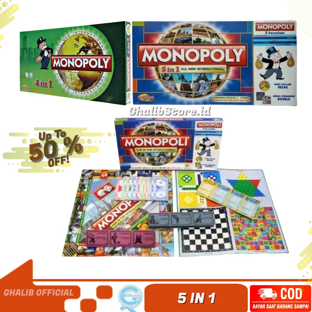 Monopoly 5 in 1 Monopoly, Ludo, Chess, Halma, Snakes and Ladders Family ...