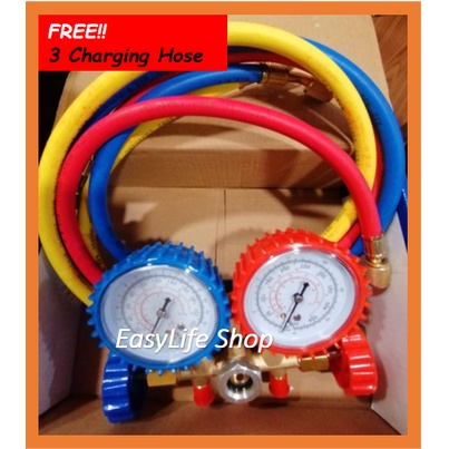 Manifold Gauge R22 R134a R404a R12 R410a R32 GAS METER Air Cond Refrigerant Peti Ais Car Aircond ...