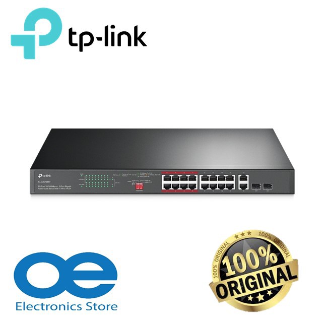 TP-LINK TL-SL1218MP Network 16 Port 10/100 Mbps + 2 Port Gigabit Rackmount Switch With 16 Port ...