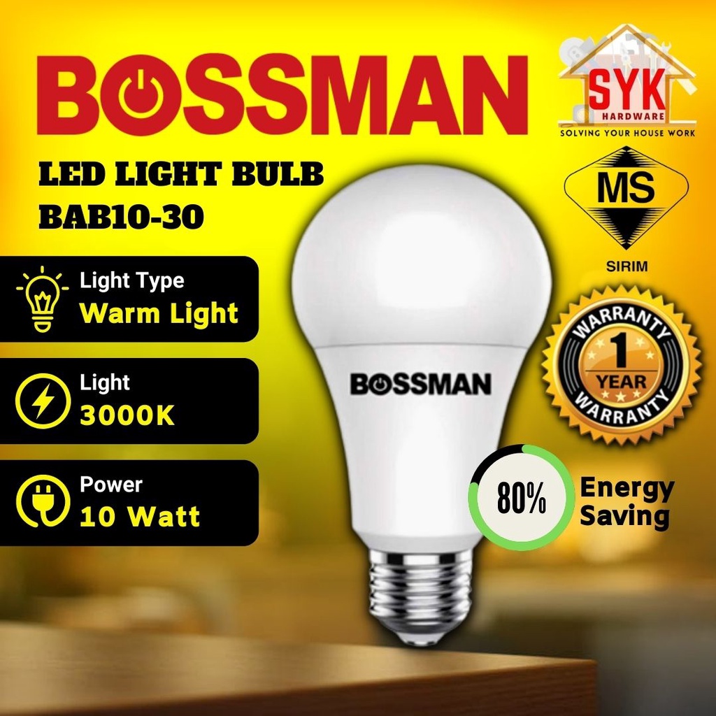 SYK Bossman Warm White LED Light Bulb 10W BAB10-30 Light Bulbs Mentol ...