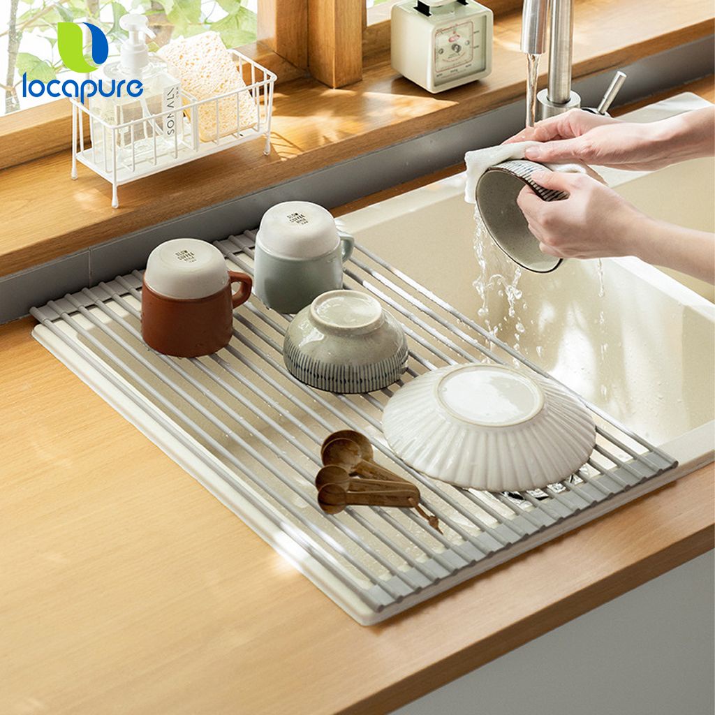 Locapure Kitchen Heavy Duty Silicone Wrapped Steel Rods Dish Drain Rack ...