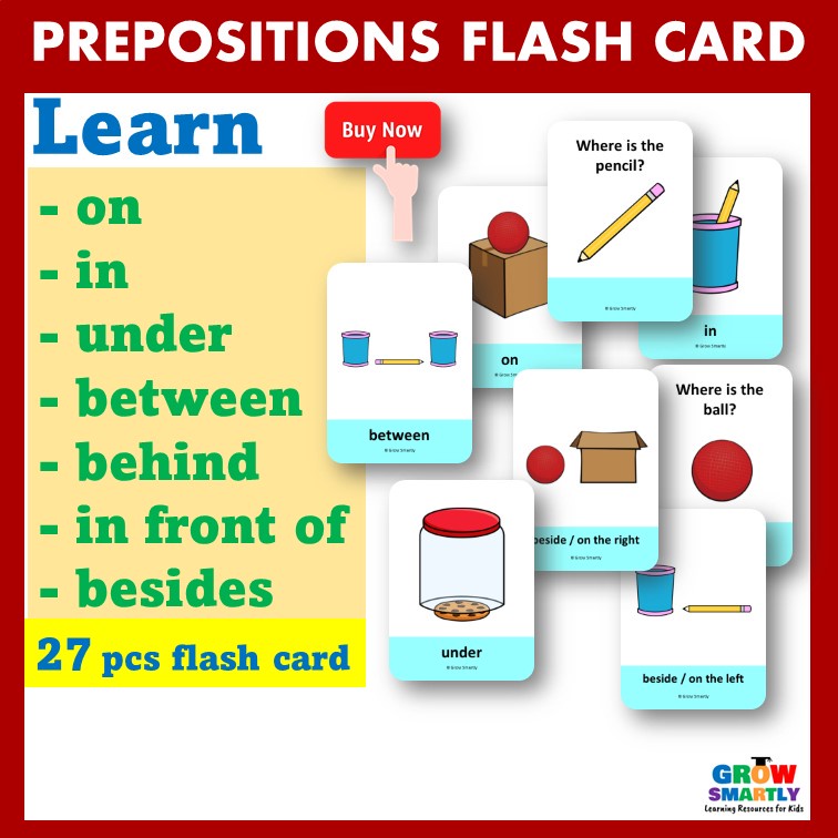 Preposition 27 pcs Learning Flash Card Montessori Toys Early Learning ...