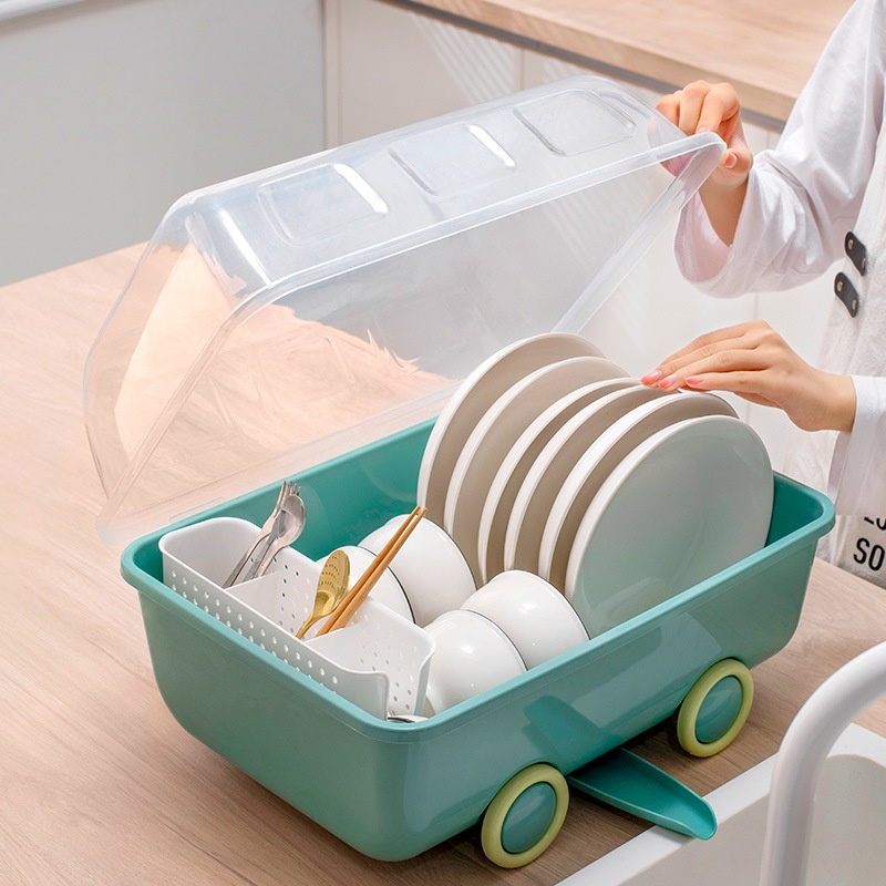 Cartoon Car Dish Drainer Kitchen Dish Box Plastic Dish Rack Cover Dish Chopsticks Cutlery ...