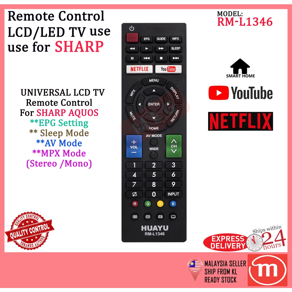 SHARP LED / LCD TV REMOTE CONTROL SMART 3D NETFLIX & YOUTUBE ...