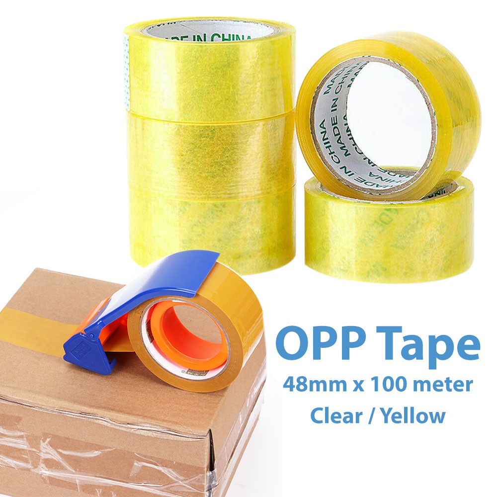 OPP Cellophane Tape 48mm x 100 meter Long Transparent Yellow Self ...