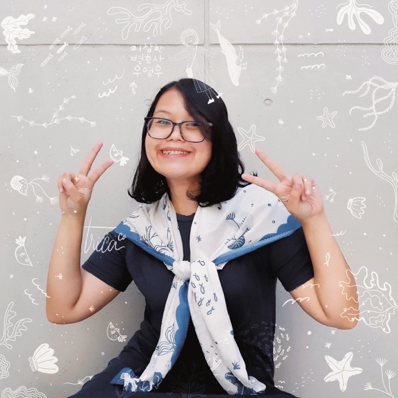 Woo Young woo Whale underwater hijab scarf custom voal ultrafine ...