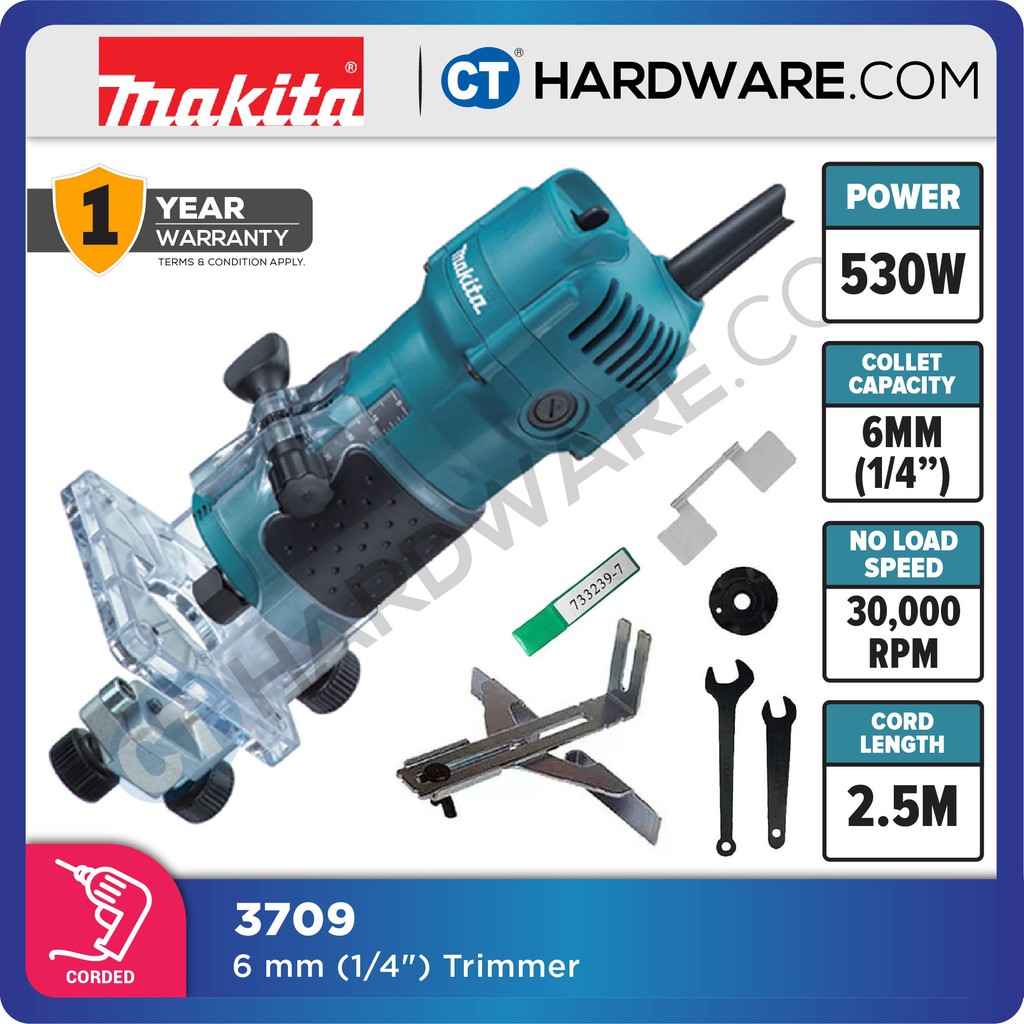 MAKITA 3709 CORDED TRIMMER 6MM (1/4") 530W / 30,000SPM / 4 AMP / 2.5M ...