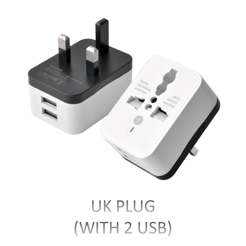 EU / UK / US to Universal Plug Adapter with 2 USB Outlet USB Wall ...