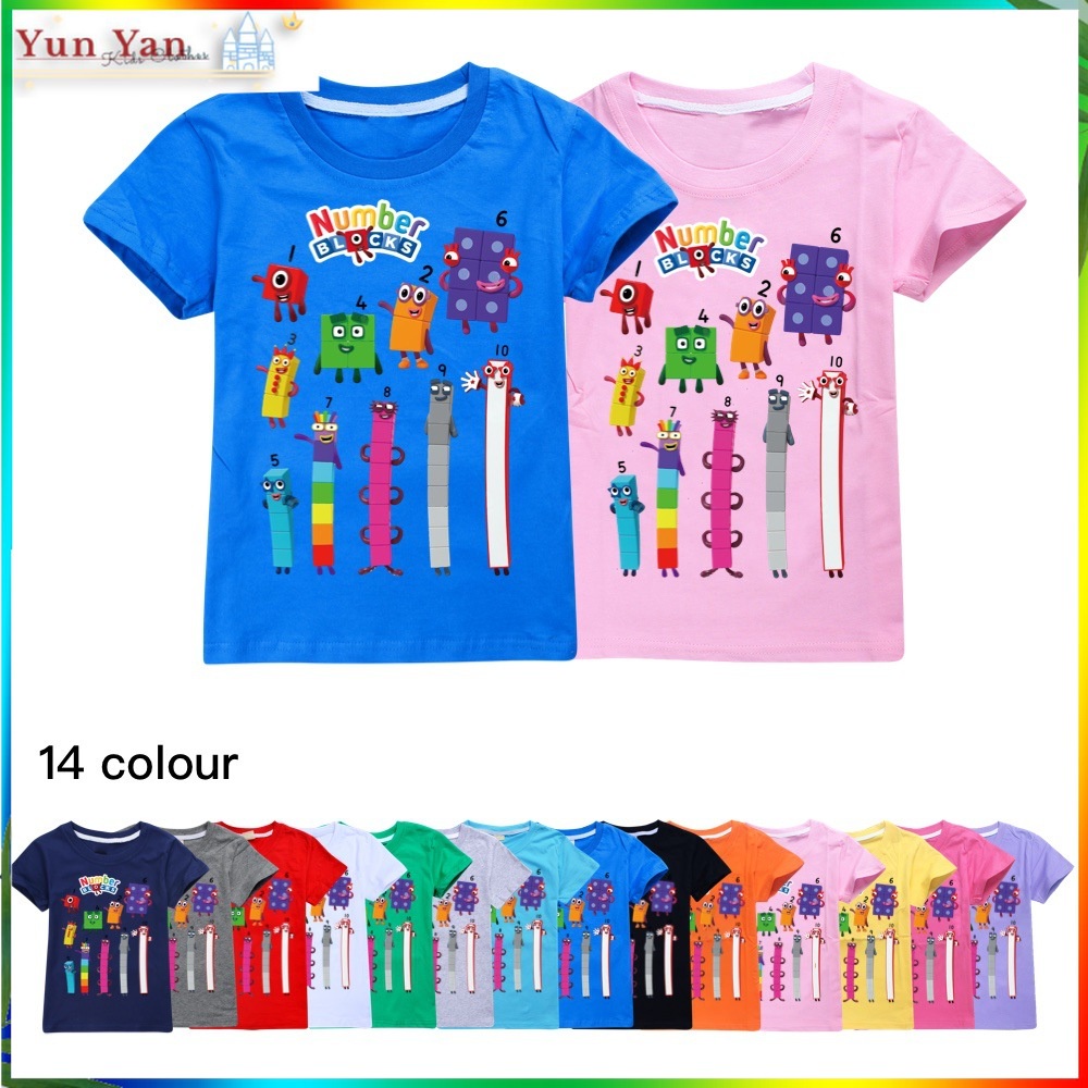 Fashion Cartoon Number Blocks Girls T-Shirts Casual Boys Hot New Summer ...