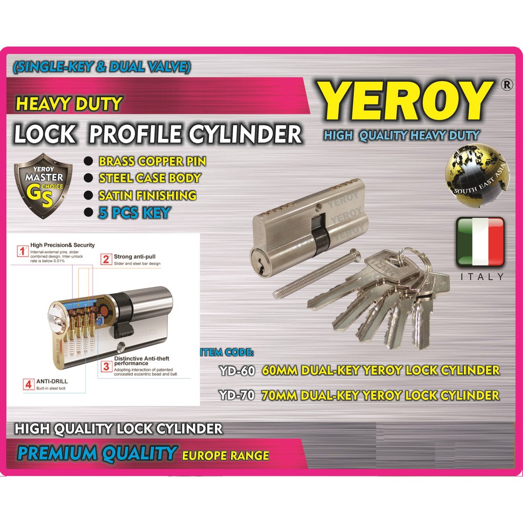 Yeroy Dual Key Lock Door Lock Cylinders Set 60mm/70mm | Shopee Malaysia